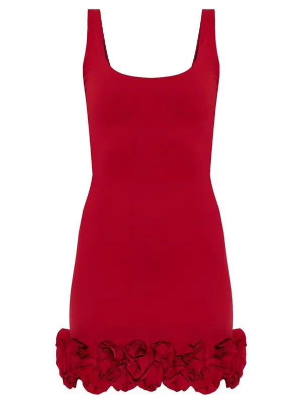 MAIÔ PARIS Bodycon Mini Dress With Floral Appliqués - Red