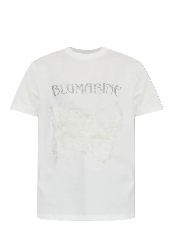 Blumarine T-shirt With Tulle Appliqu - White