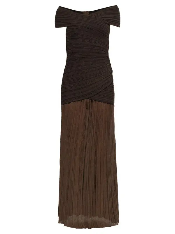 Balmain Off-the-shoulder Maxi Dress - Brown