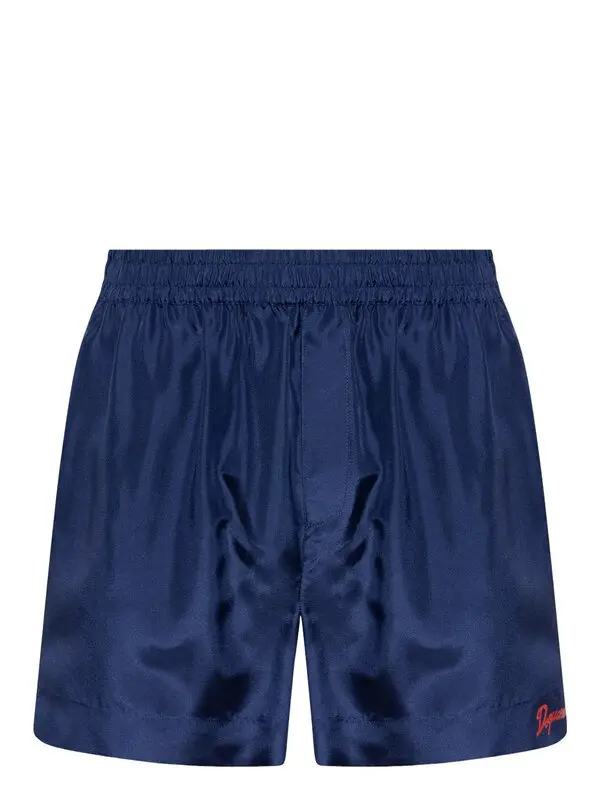 Dsquared2 Silk Shorts With Logo - Navy Blue