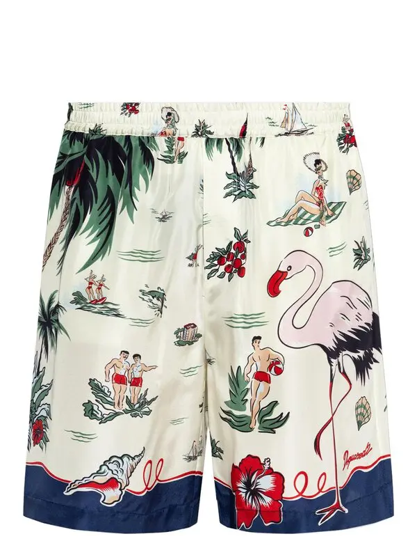 Dsquared2 Printed Silk Knee Length Shorts - Cream