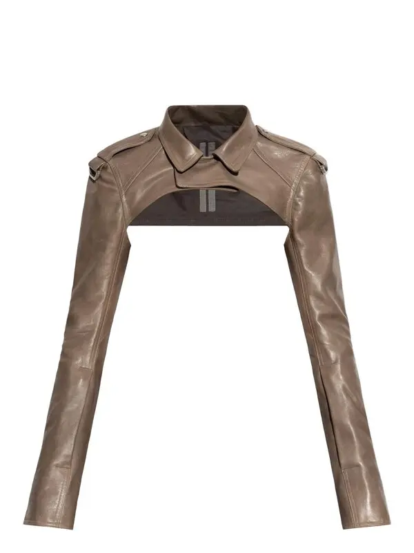 Rick Owens Cropped Leather Jacket - Brown