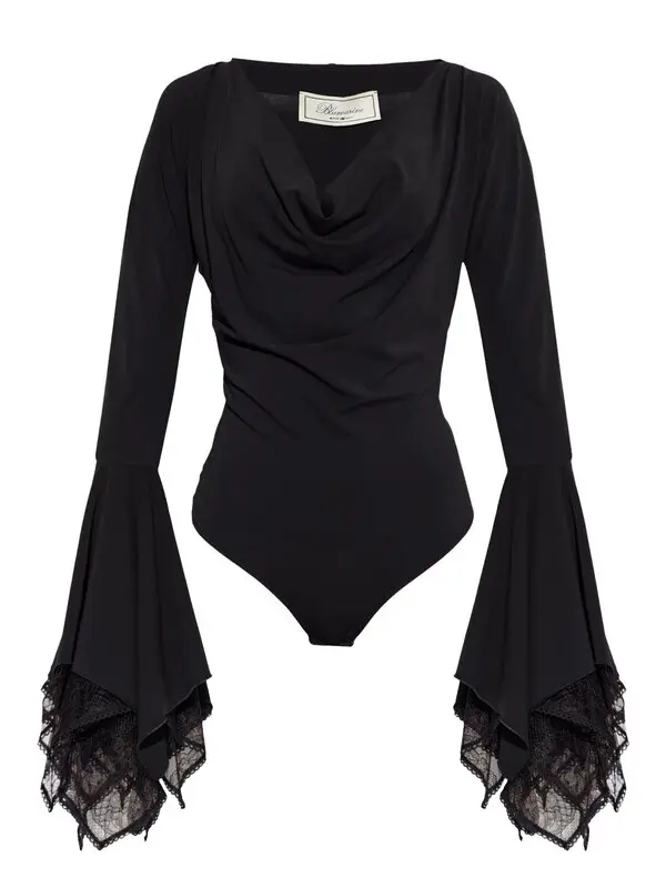 Blumarine Long-sleeve Bodysuit With Lace Detail - Black