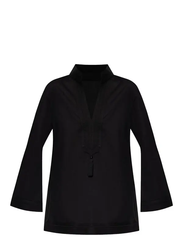 Tory Burch Stand-collar Shirt With Tassel - Black