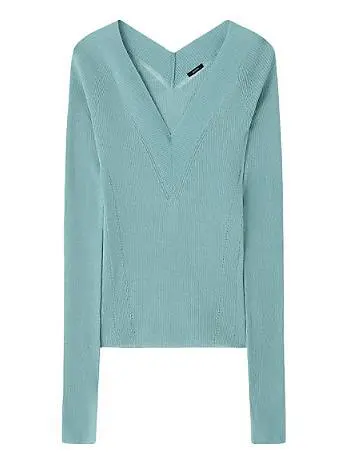 JOSEPH Harti V-neck Knitted Top - Chambray