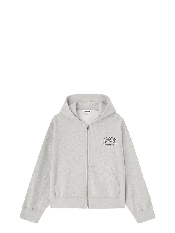GANNI Hooded Zip Hoodie - Grey