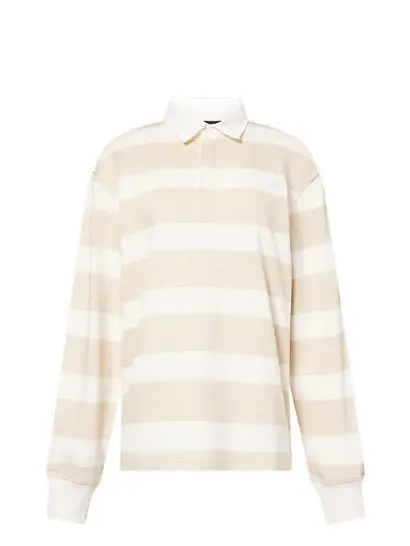 The North Face Rugby Striped Cotton Polo Sweatshirt - White Dune/desert Stone