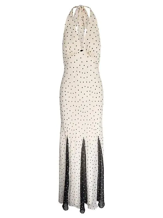 OMNES Vivi Polka-dot Chiffon Maxi Dress - White Polka Dot