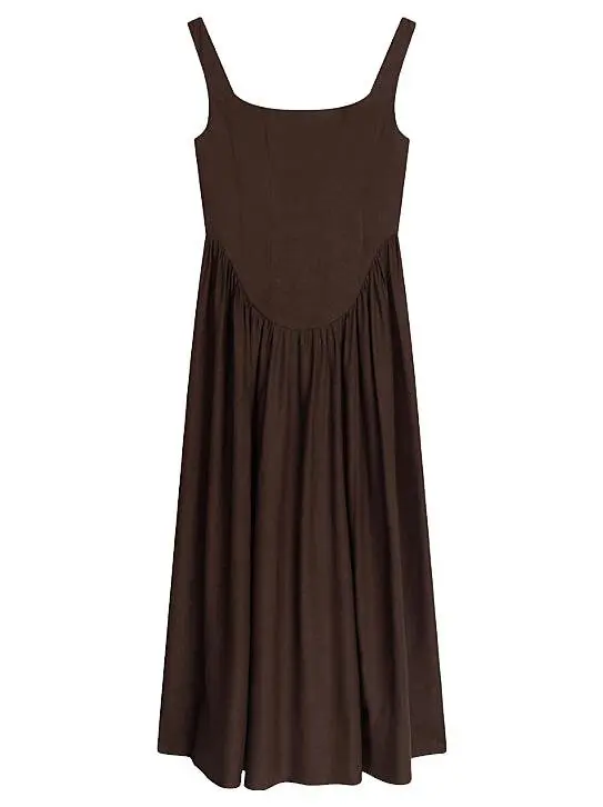 OMNES Suri Square-neck Linen-blend Maxi Dress - Chocolate