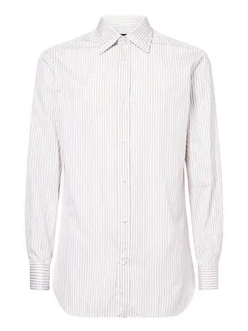 Dunhill Bengali-stripe Regular-fit Cotton And Silk-blend Shirt - Pale Camel