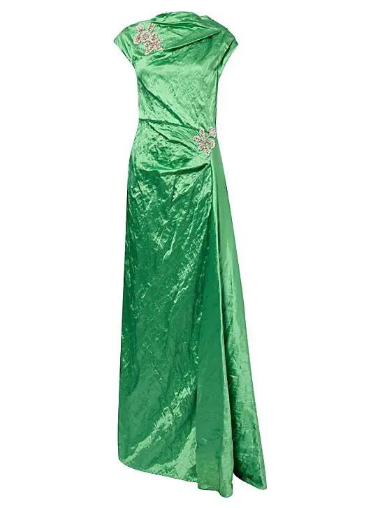 Erdem Draped Embellished Satin Maxi Gown - Sea Green