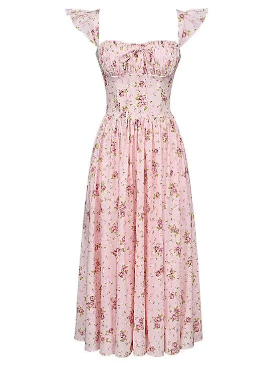 House Of Cb Livia Floral-print Stretch-cotton Midi Dress - Pink Vintage Rose