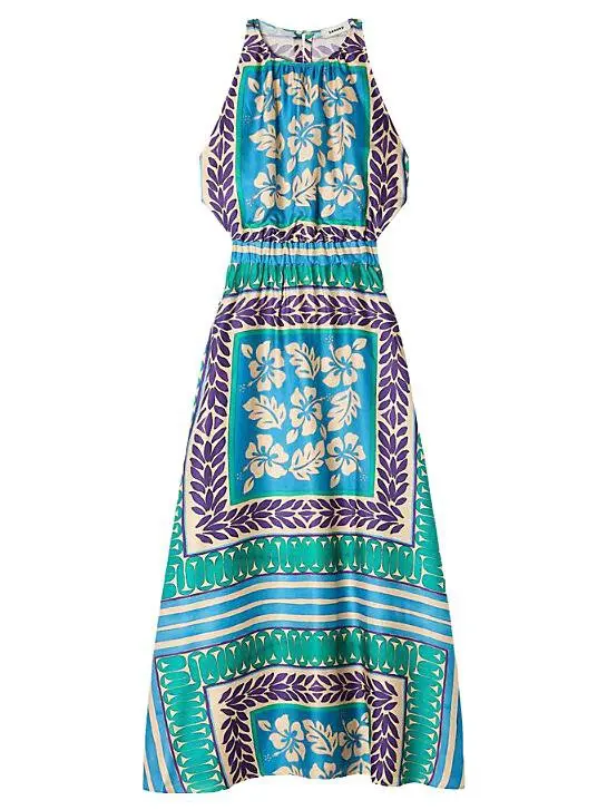Sandro Sleeveless Floral-print Woven Maxi Dress - Green / Purple