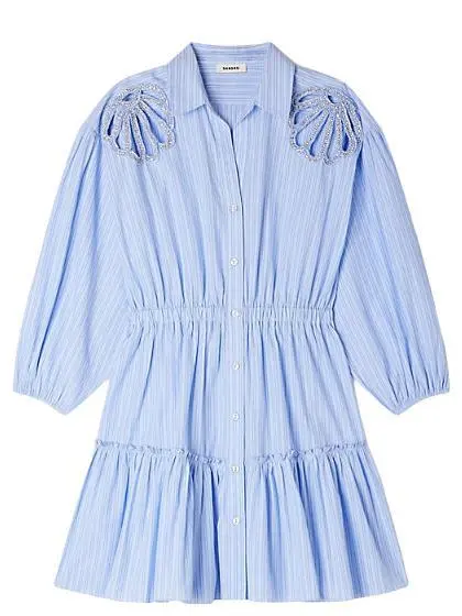 Sandro Striped Rhinestone-embellished Mini Dress - Sky Blue