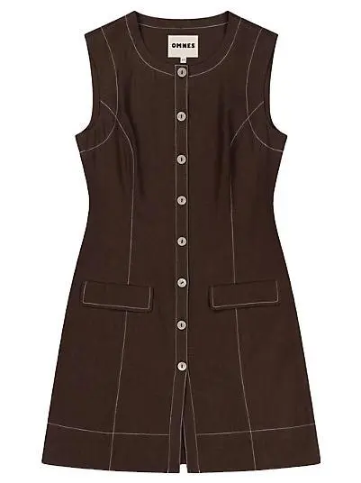 OMNES Raphi Button-front Linen-blend Mini Dress - Chocolate