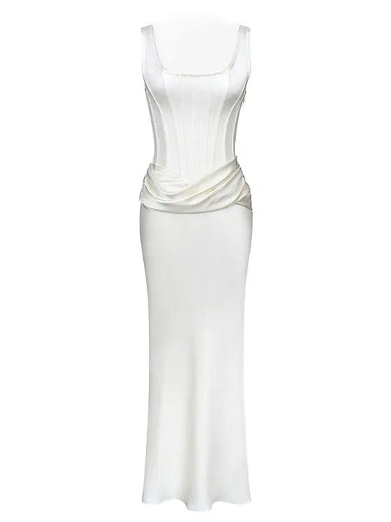 House Of Cb Kira Gathered Satin Maxi Dress - Ivory
