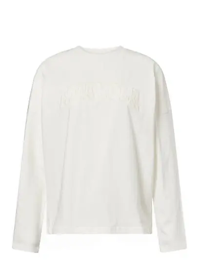 ADANOLA Logo-embroidered Long-sleeve Cotton T-shirt - White/dusty Brown