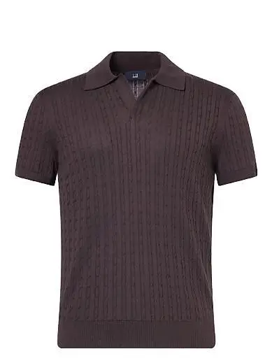 Dunhill Short-sleeve Cable-knit Cotton And Silk-blend Polo Shirt Xxxl - Chocolate Brown