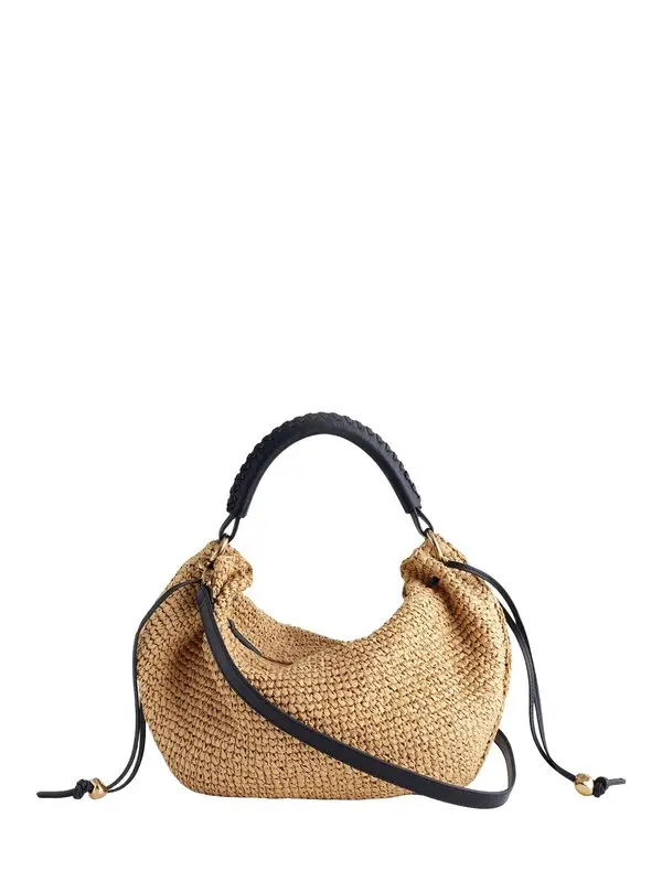 Madewell The Camren Gathered Shoulder Bag In Raffia - True Black Multi