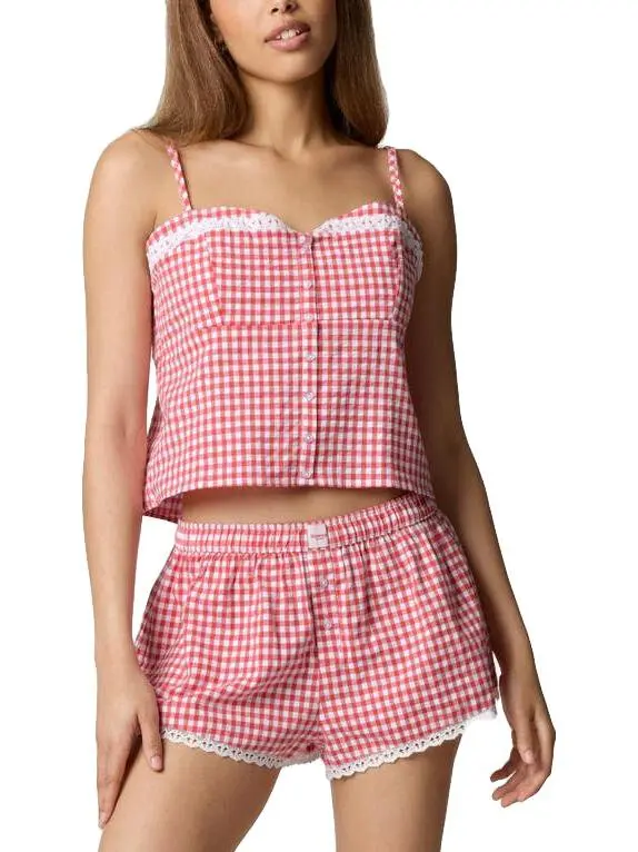 FLORENCE BY MILLS Lace Trim Gingham Crop Camisole - Red Gingham