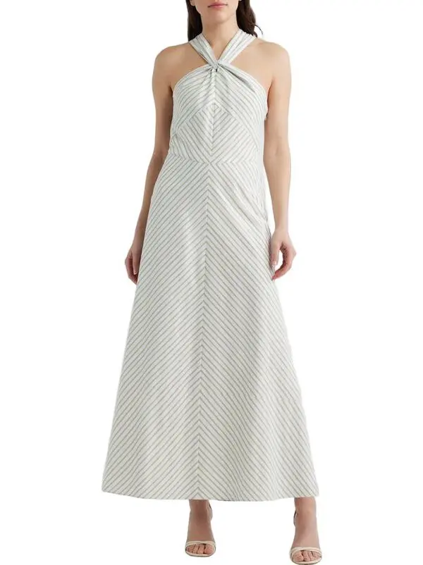 Parker Knot Halter Stripe Midi Dress - New Ivory