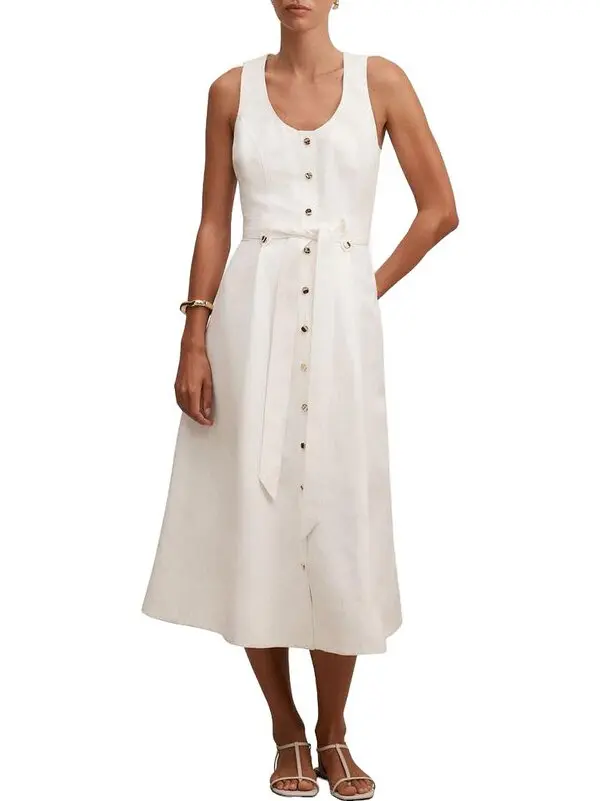 EVER NEW Button-front Midi Dress - Porcelain