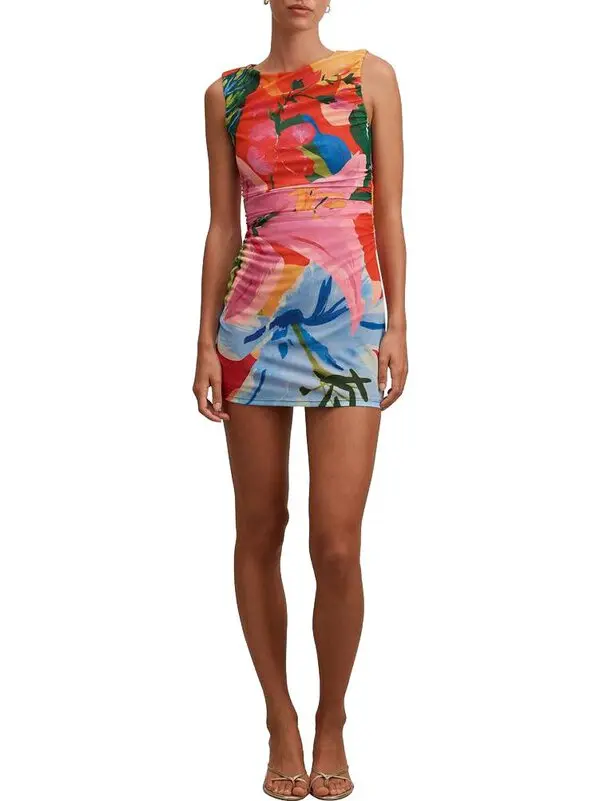 EVER NEW Lucille Ruched Mesh Minidress - Sola Tropical