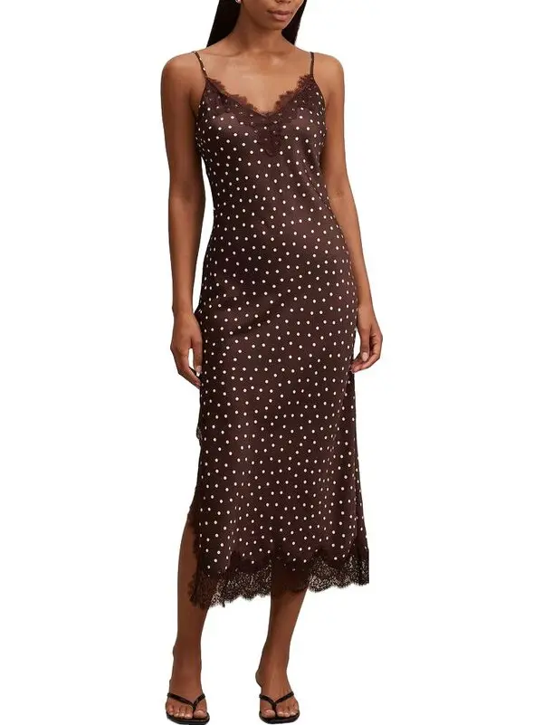 EVER NEW Polka Dot Lace Trim Satin Midi Slipdress - Jaya Spot