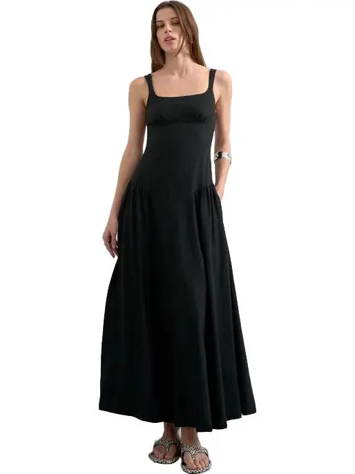 Topshop Gathered Fit & Flare Maxi Dress - Black