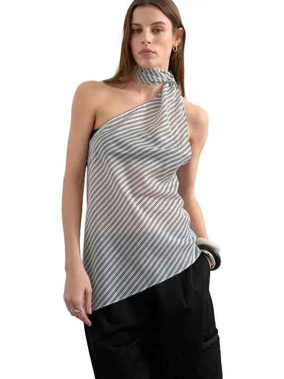 Topshop Stripe Scarf Halter Top - Medium Blue