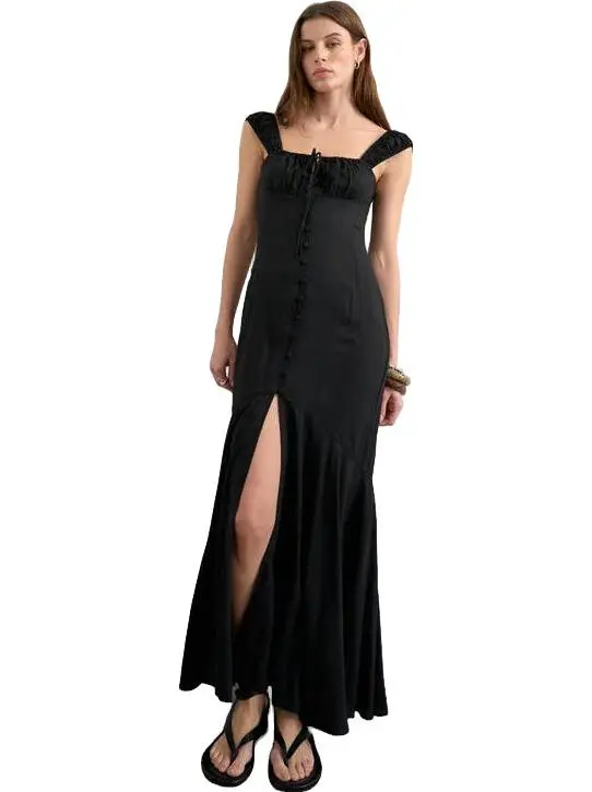 Topshop Tie Front Cap Sleeve Maxi Dress - Black