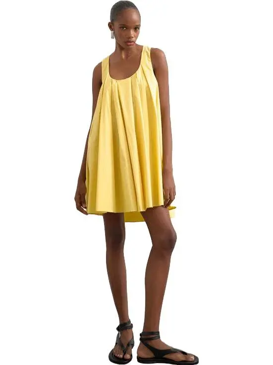 Topshop Pleated Cotton Trapeze Mini Sundress - Yellow