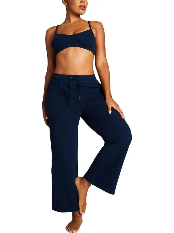 NEGATIVE UNDERWEAR Waffle Knit Cropped Track Pant - Navy
