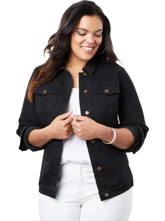 Roaman's Classic Stretch Denim Jacket - Black