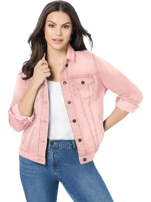 Roaman's Classic Stretch Denim Jacket - Soft Blush