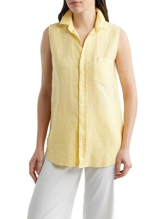 Frank & Eileen Finley Sleeveless Linen Button-up Shirt - Sunshine