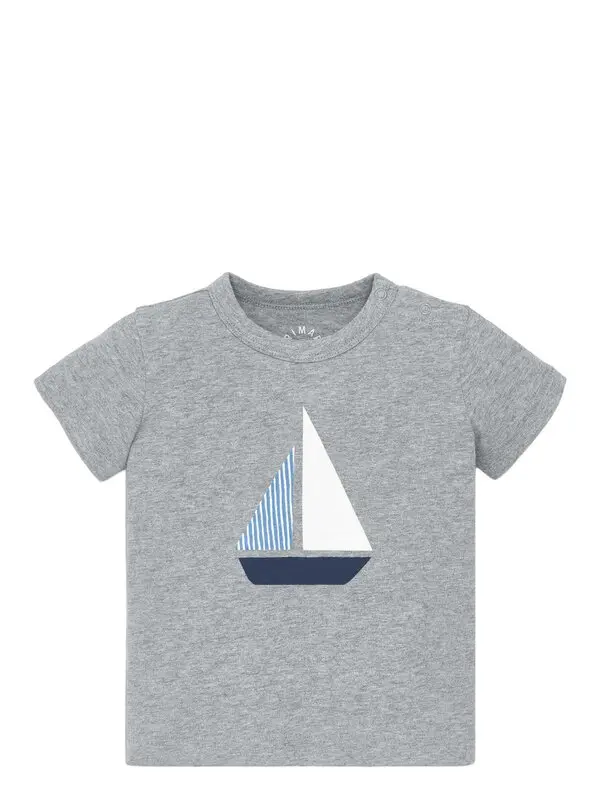 PRIMARY Baby Sailboat Tee - Heather Grey Sailboat