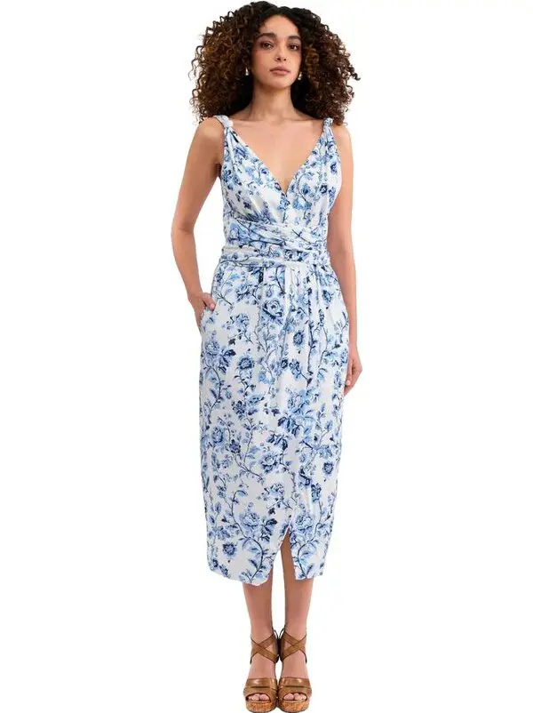 Rebecca Taylor Emelia Printed Midi Dress - Alaskan Blue Multi