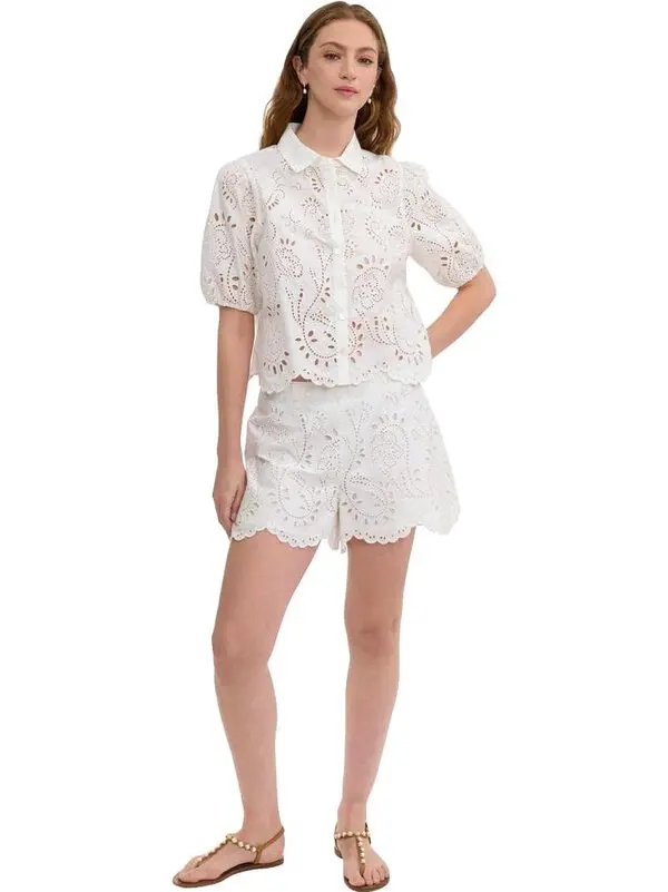 Rebecca Taylor Brielle Poplin Eyelet Shirt - Ivory