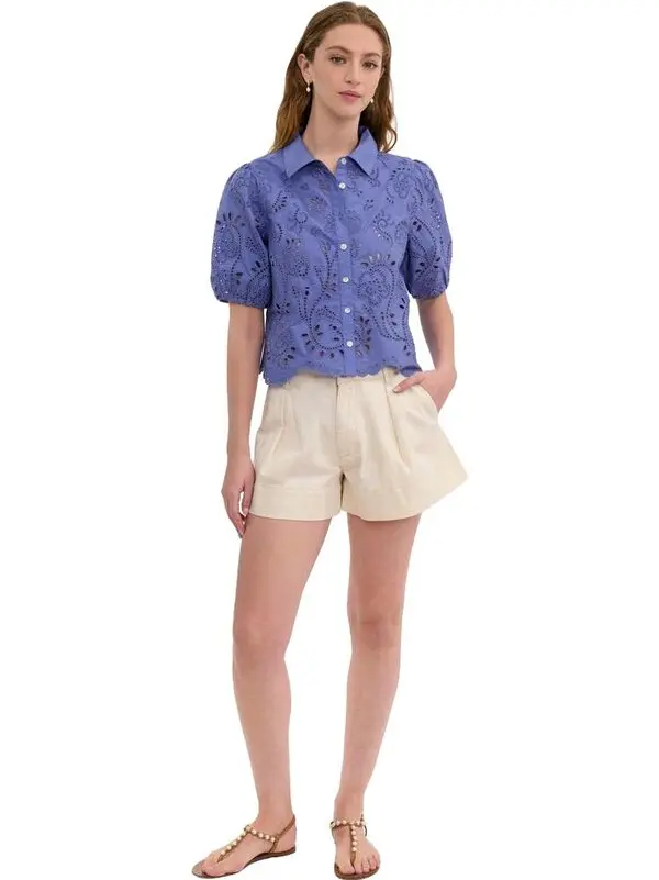 Rebecca Taylor Brielle Poplin Eyelet Shirt - Lavender Bloom