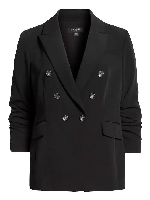 TAHARI ASL Double-breasted Blazer With Ruched Sleeves - Black