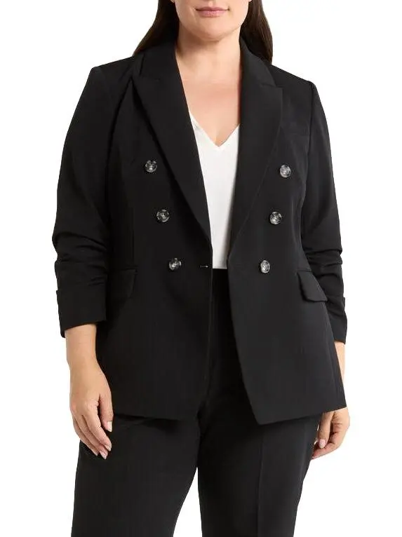 TAHARI ASL Double-breasted Blazer With Ruched Sleeves - Black
