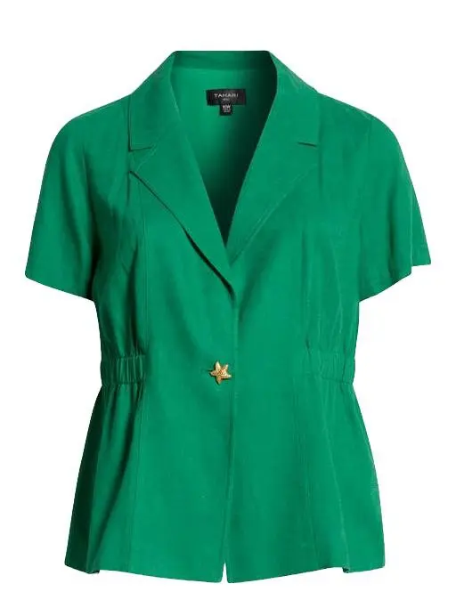 TAHARI ASL Short Sleeve Linen Jacket - Parakeet Green