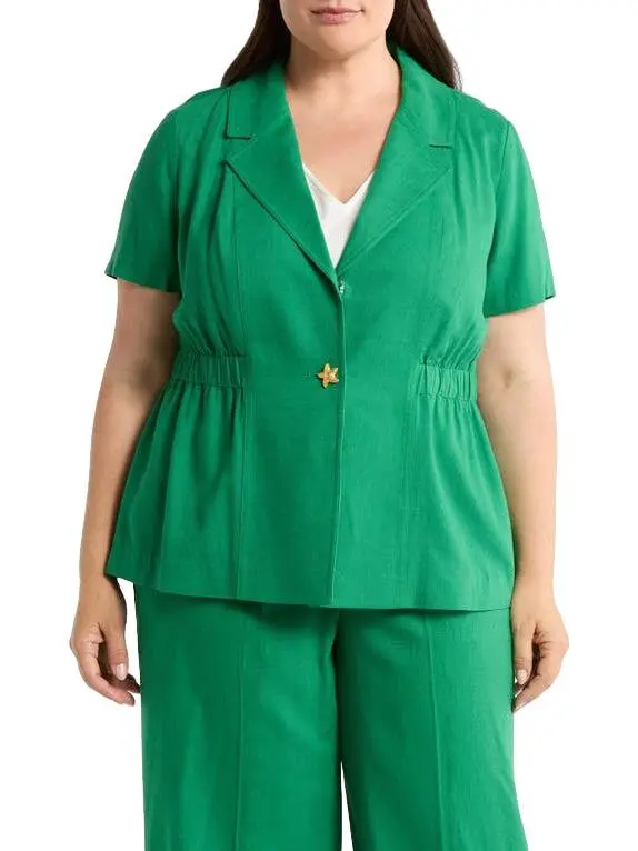 TAHARI ASL Short Sleeve Linen Jacket - Parakeet Green