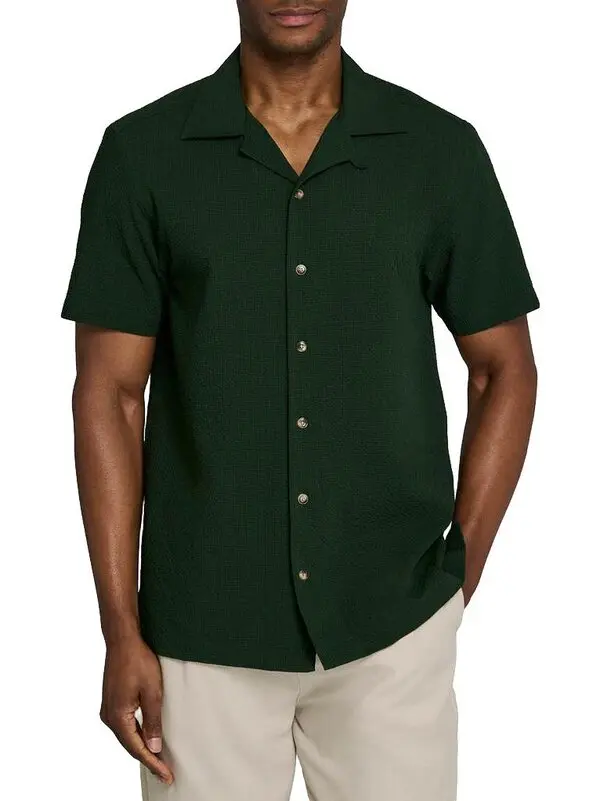 BROOKLYN BRIGADE Solid Myrtle Short Sleeve Seersucker Camp Shirt - Green