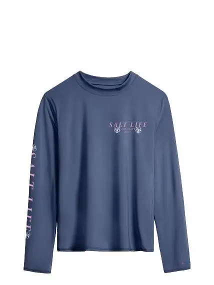 SALT LIFE Salty Marlin Badge Performance Long Sleeve Tee - Indigo Heather