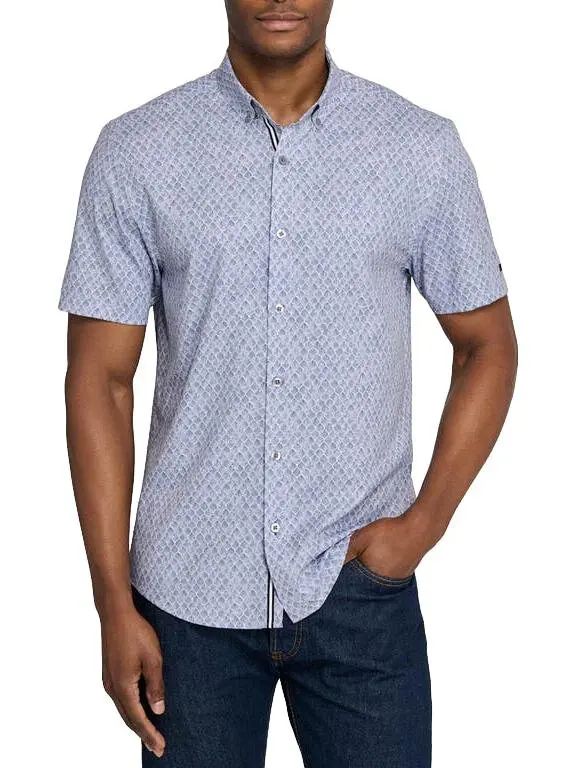 BROOKLYN BRIGADE Prospect Shell Short Sleeve Button Down Performance Shirt - Dusty Blue