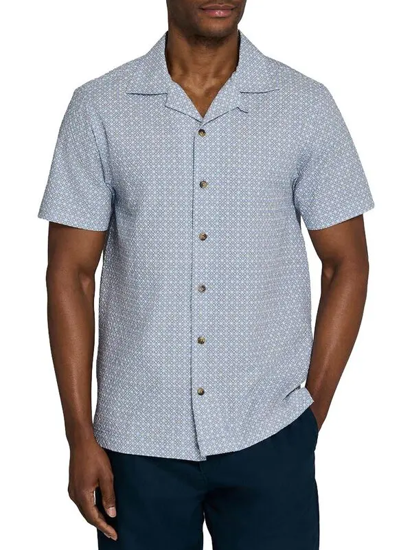 BROOKLYN BRIGADE Diamond Gem Short Sleeve Seersucker Camp Shirt - Grey