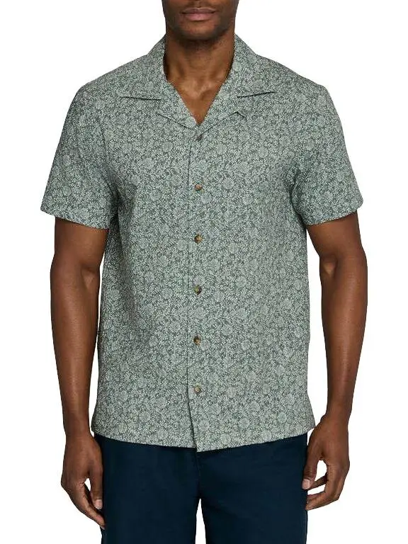 BROOKLYN BRIGADE Floral Vine Short Sleeve Seersucker Camp Shirt - Green