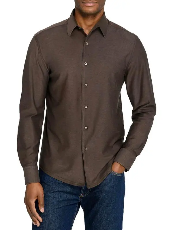 BROOKLYN BRIGADE Solid Mapleton Luxe Cross Dyed Long Sleeve Shirt - Brown